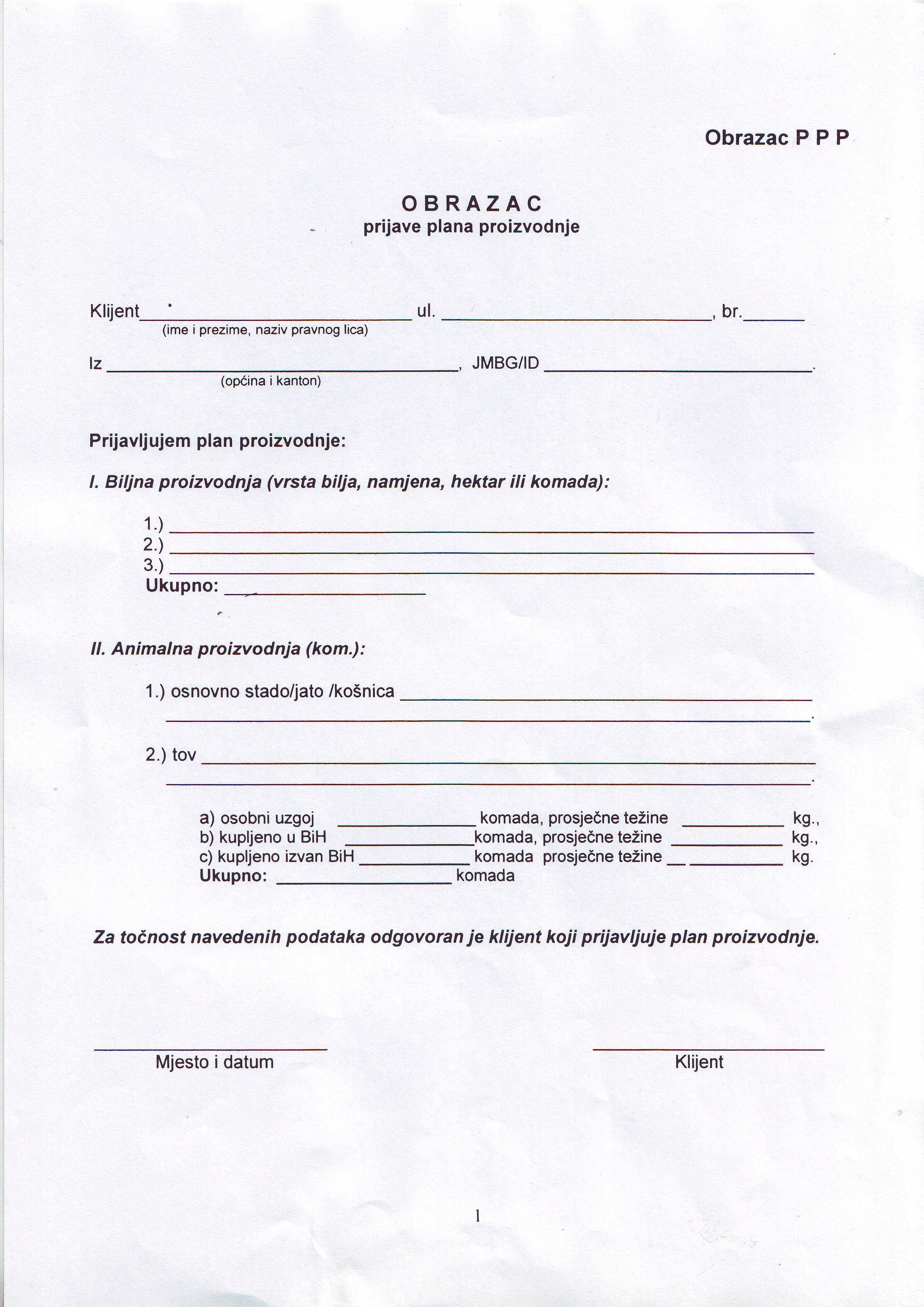 Obavijest poljoprivrednim proizvođačima s područja Hercegbosanske županije o prijavi planirane ...